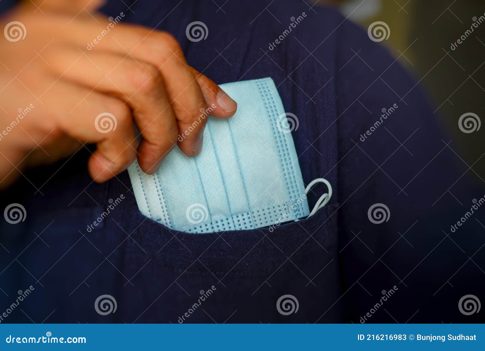 The Hand of Male Was Pulling the Mask Out of His Pocket. Stock Image ...