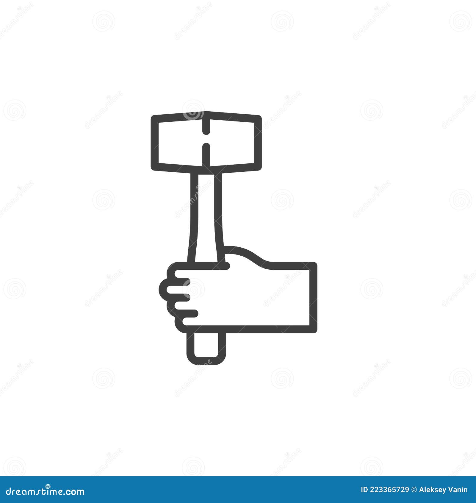 Hand with mallet line icon stock vector. Illustration of tool - 223365729