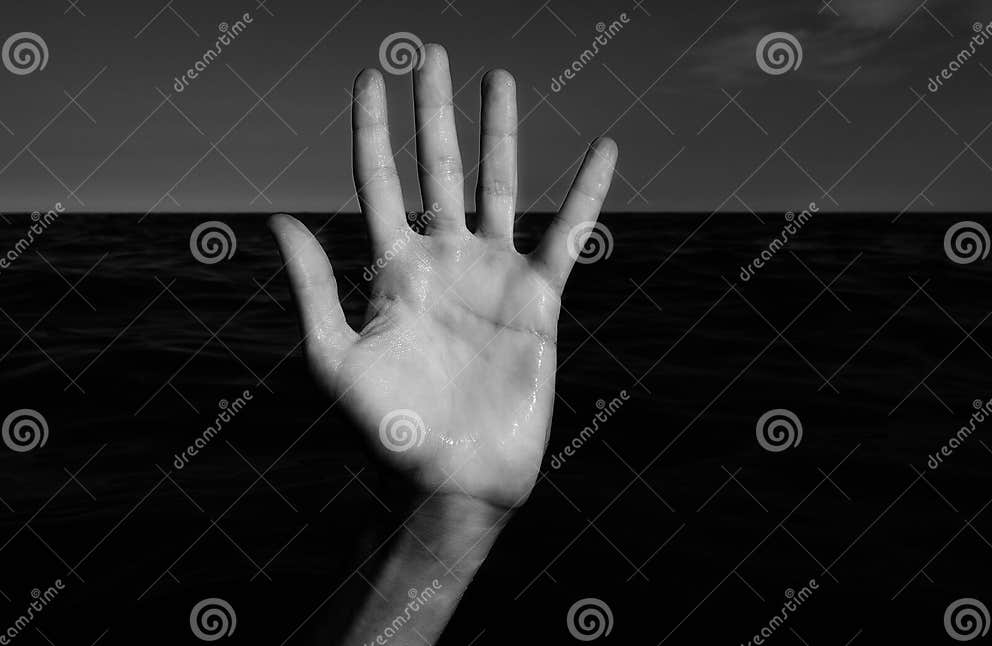 Hand of Man Asking for Help while in Danger of Drowning in the Middle ...