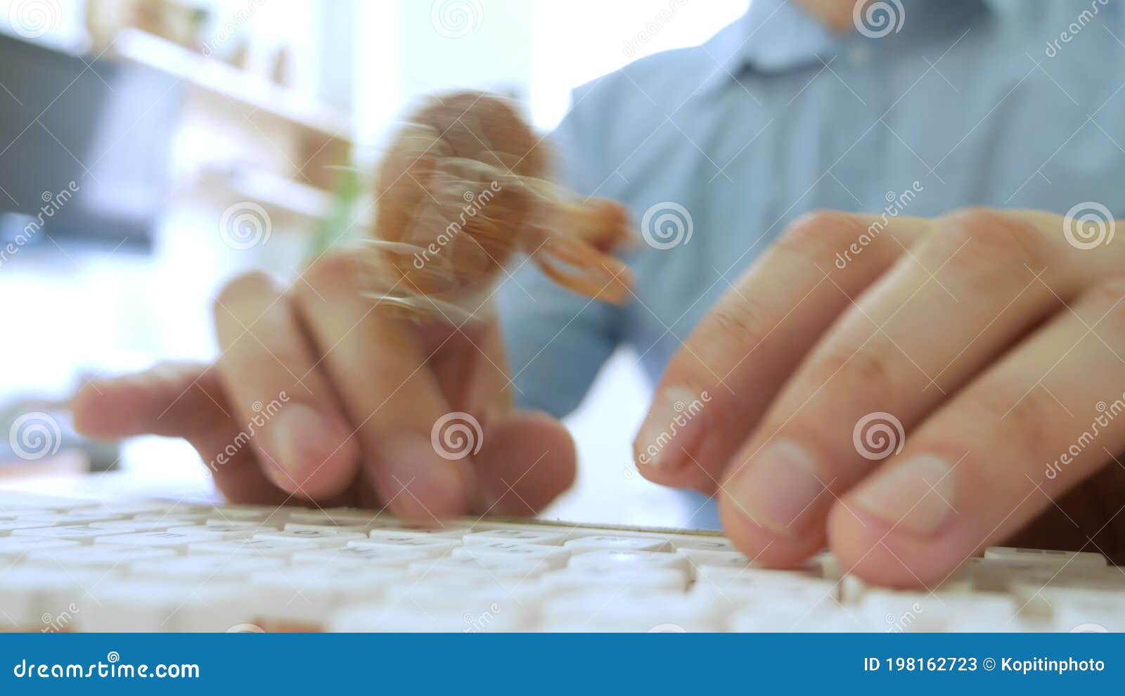 Hand of a Man with a Bandaged Finger Uses a Computer Keyboard Stock ...