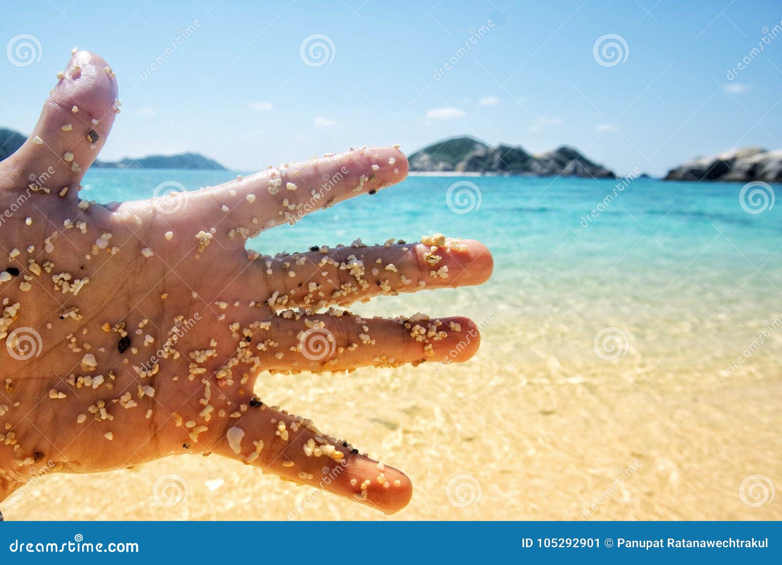 A Hand of a Man on the Beach Stock Image - Image of relax, landscape ...