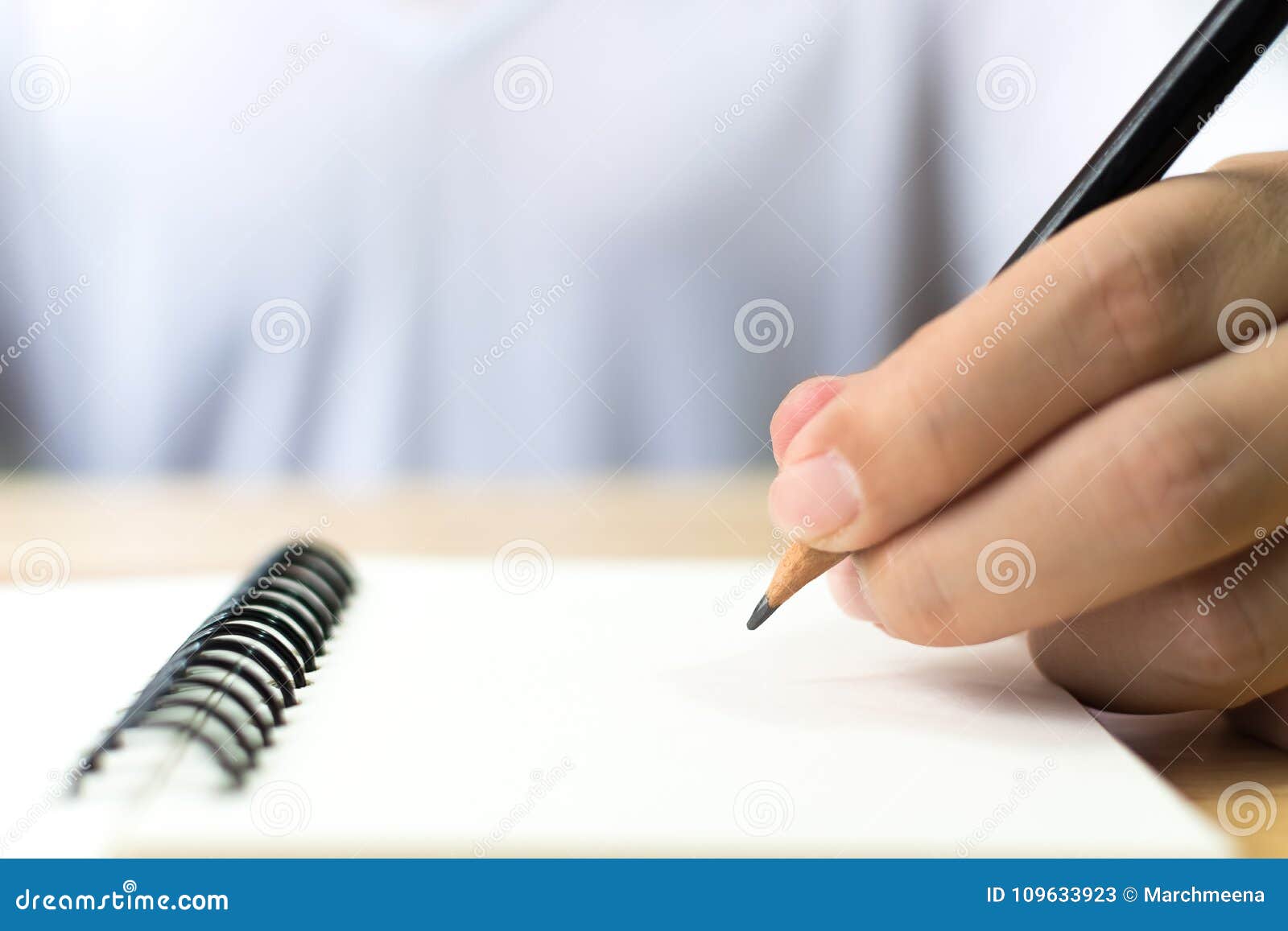 Hand of Man with Pencil Writing on Notebook Stock Image - Image of note ...