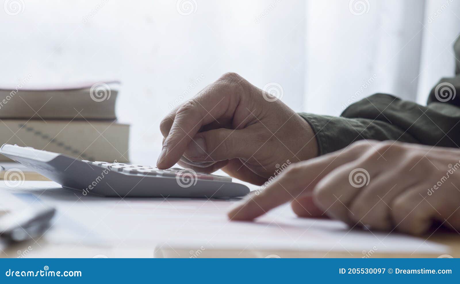 Hand of a Man Calculating Typing on a Calculator Stock Image - Image of ...