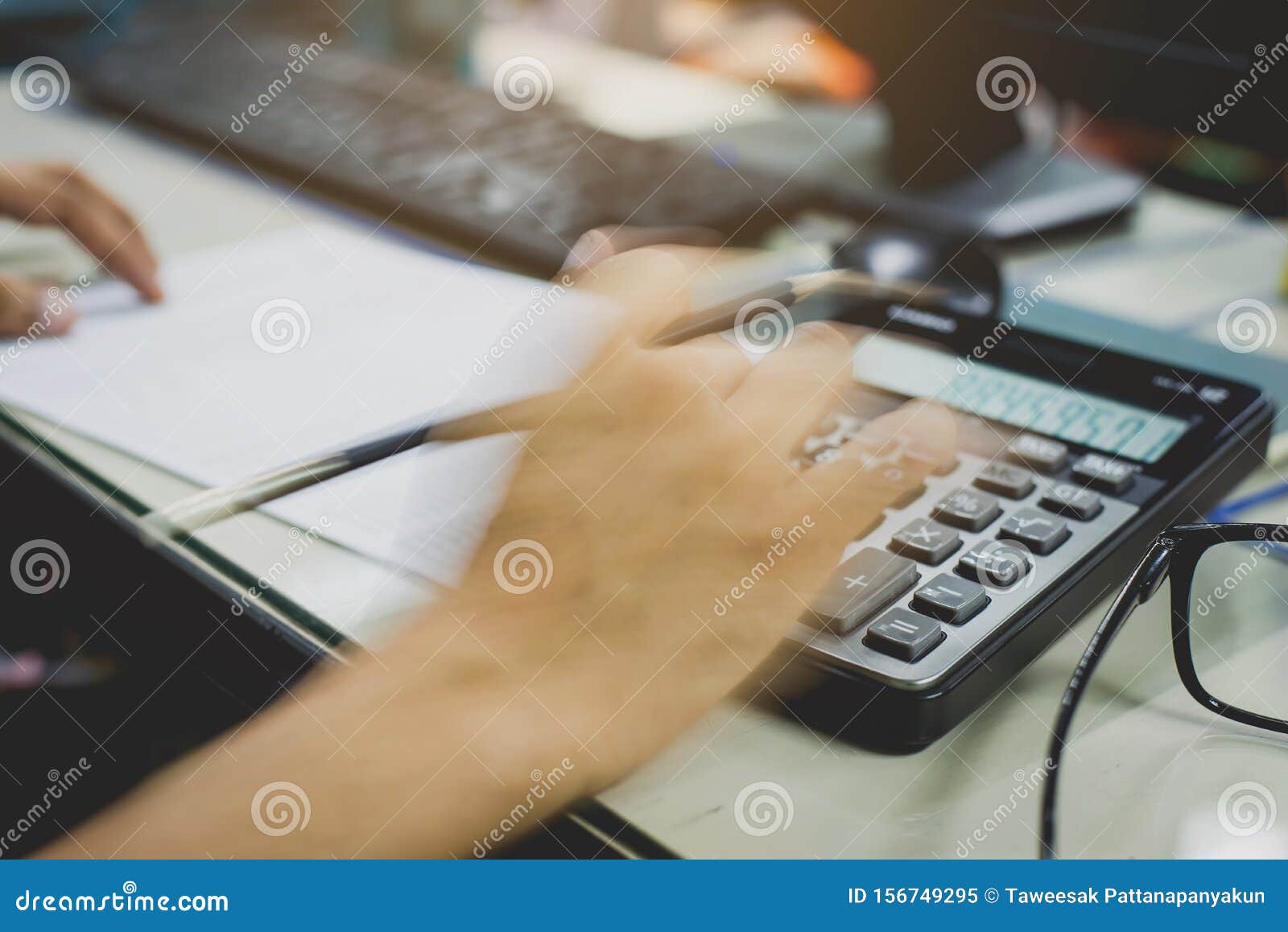 Hand Man Doing Finances and Calculate on Desk about Cost at Office ...