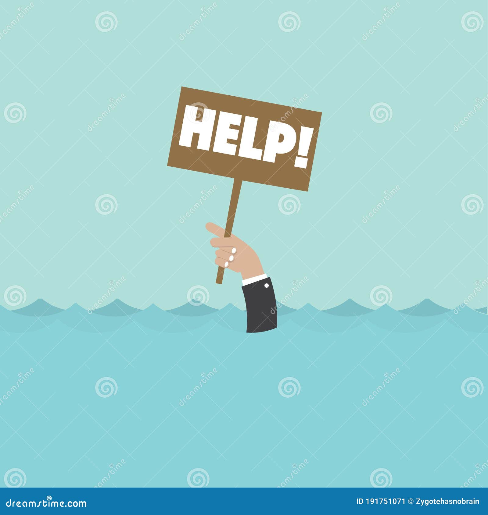 Hand Of A Man Holding A Help Sign Asking For Help While Drowning ...