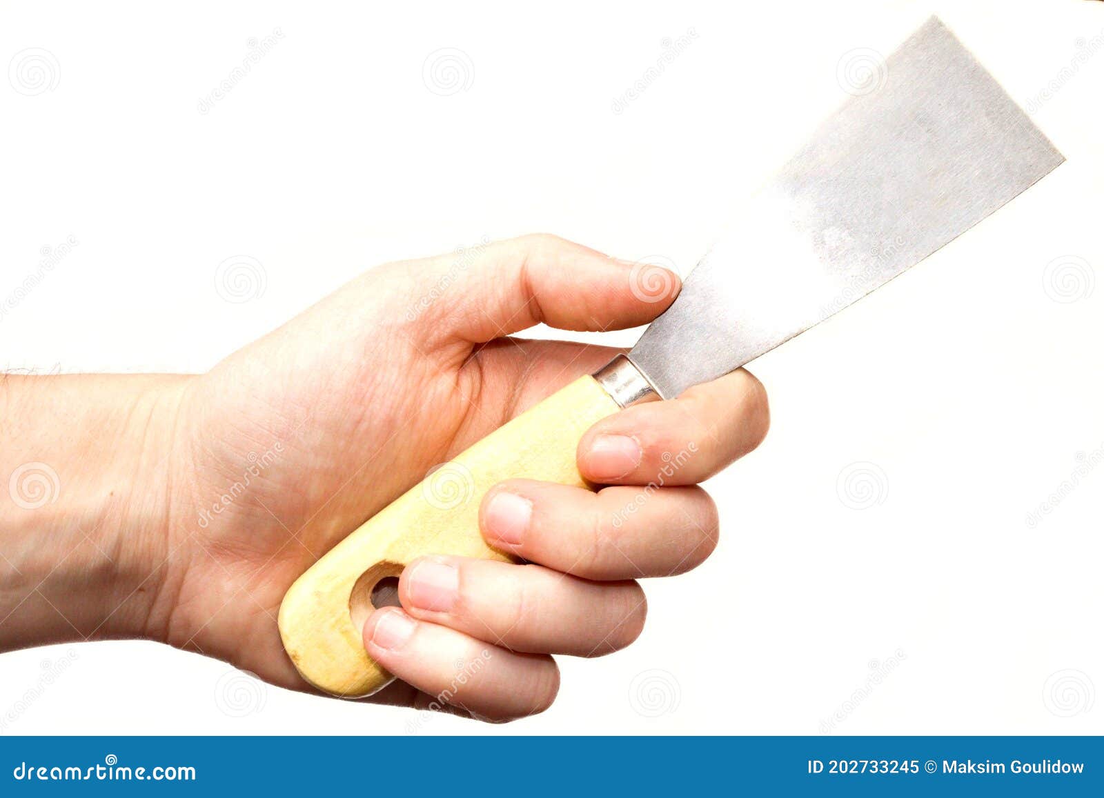 Hand of Man Holding Spatula Isolated on White Stock Image - Image of ...