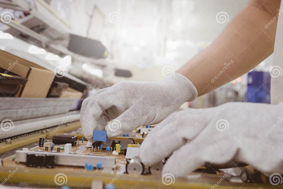 Hand of Man Insert Semiconductor Part on PCB Board. Stock Image - Image ...