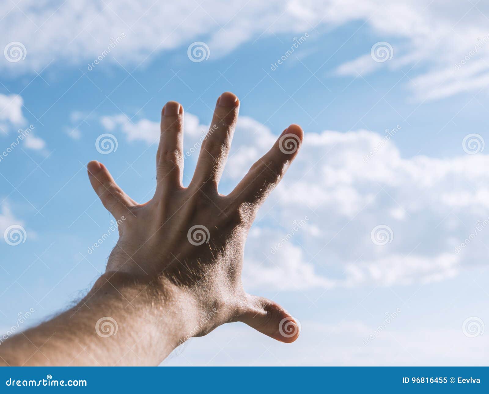 Hand of a Man Reaching To Sky. Stock Image - Image of person, light ...