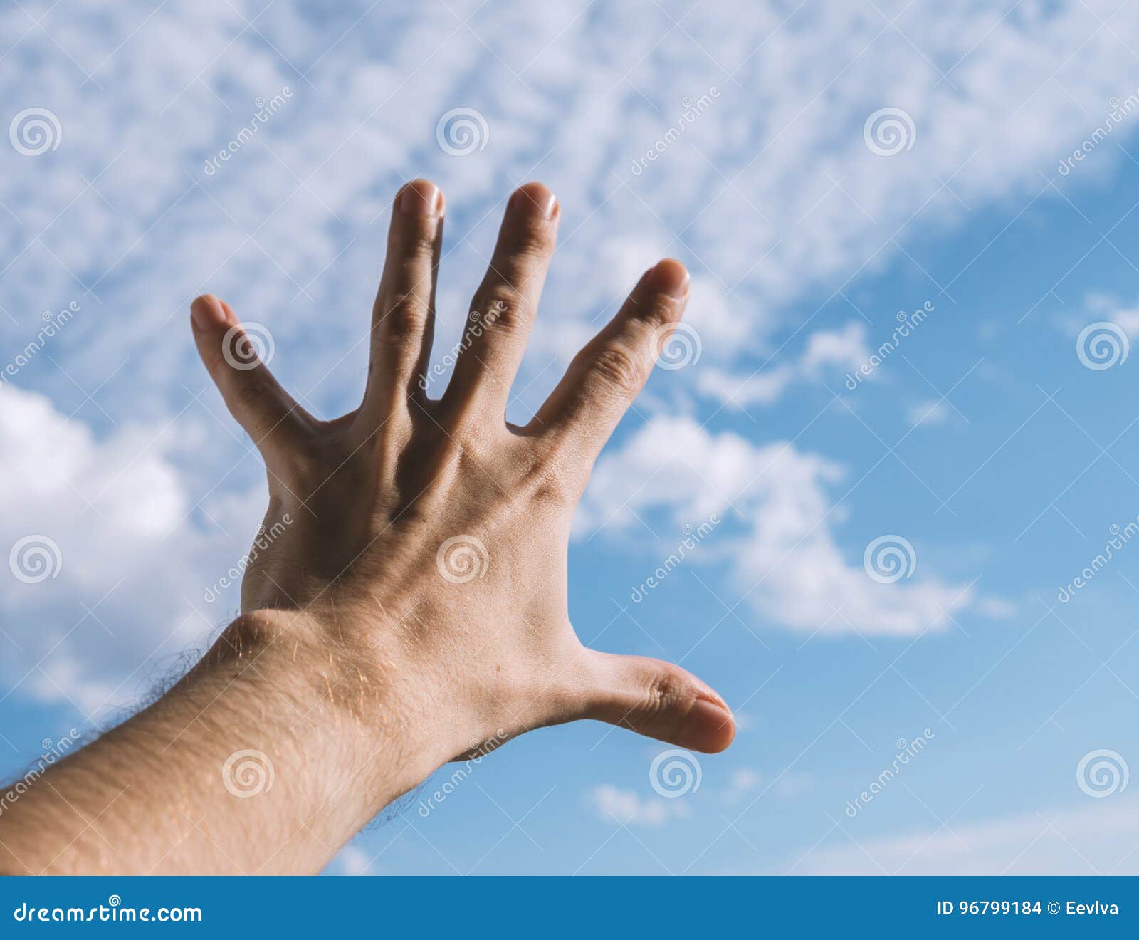 Hand of a Man Reaching To Towards Sky. Stock Photo - Image of holy ...