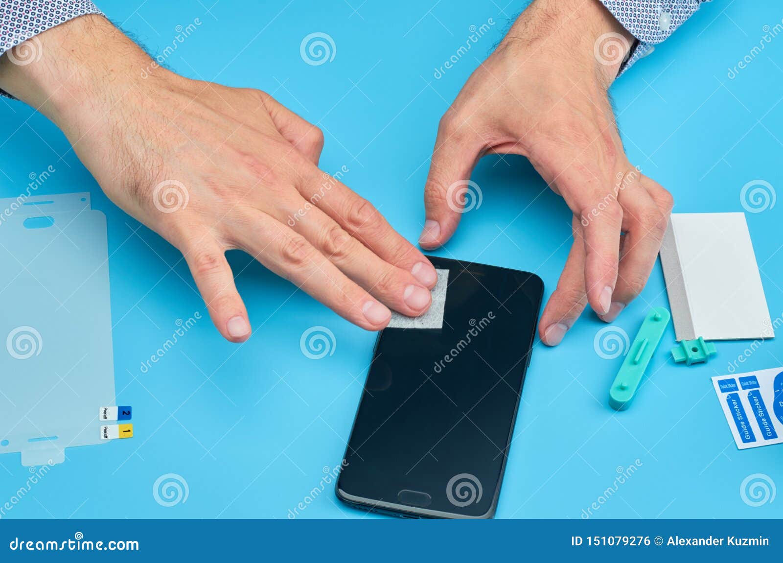 The Man Replacing the Broken Tempered Glass Screen Protector for ...