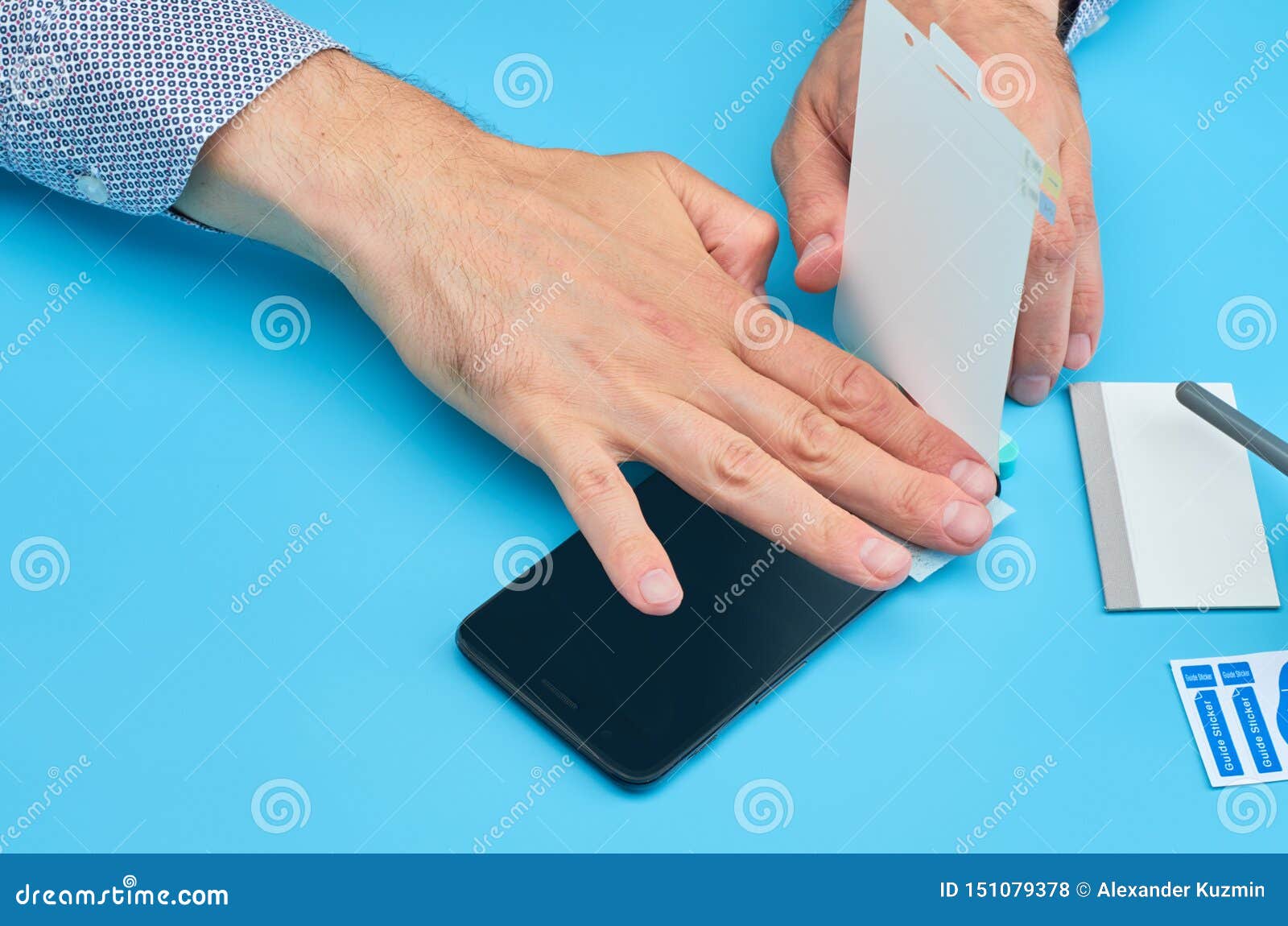 The Man Replacing the Broken Tempered Glass Screen Protector for ...
