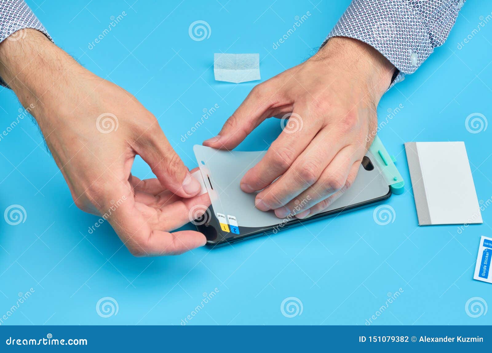 The Man Replacing the Broken Tempered Glass Screen Protector for ...