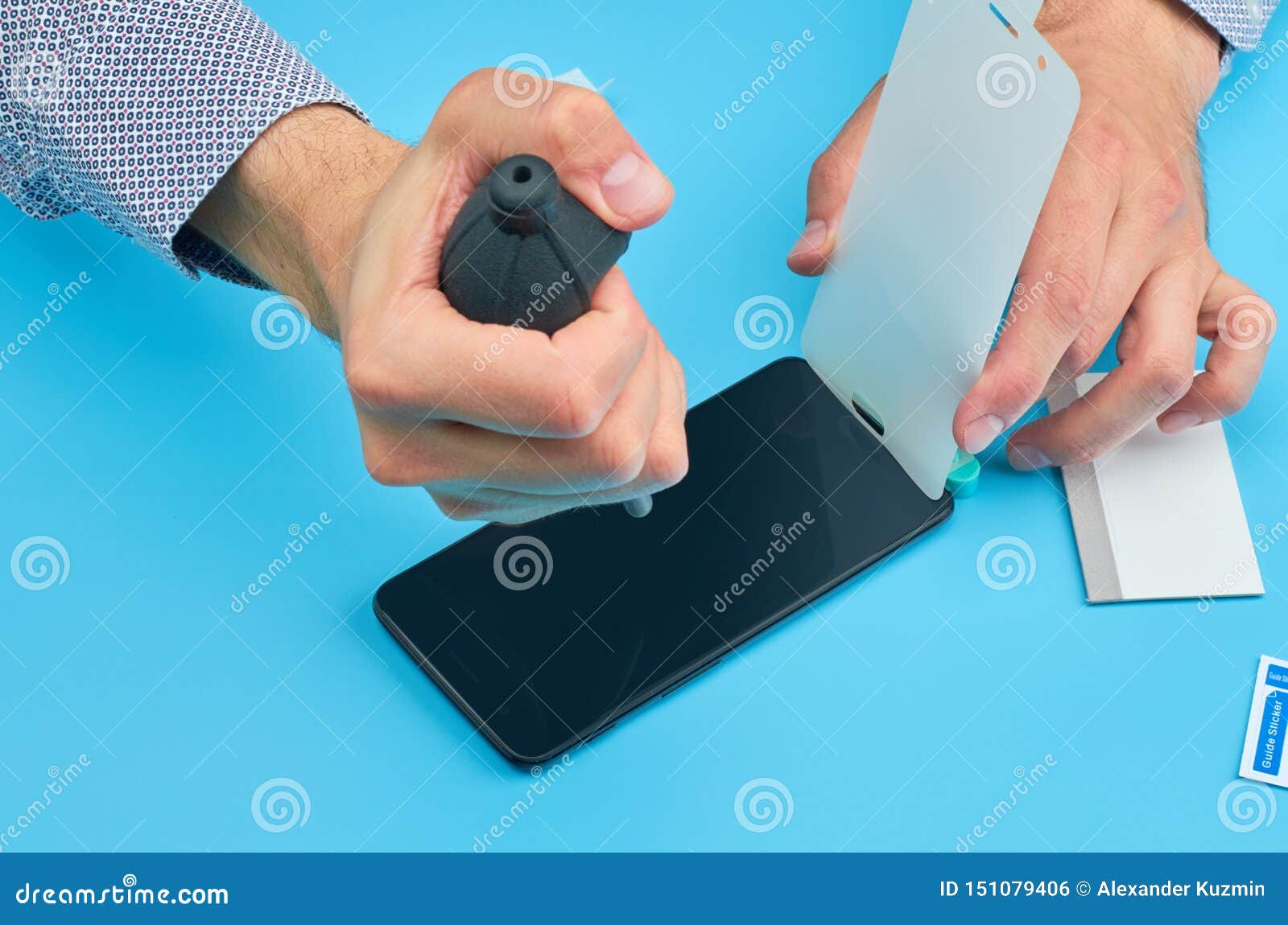 The Man Replacing the Broken Tempered Glass Screen Protector for ...