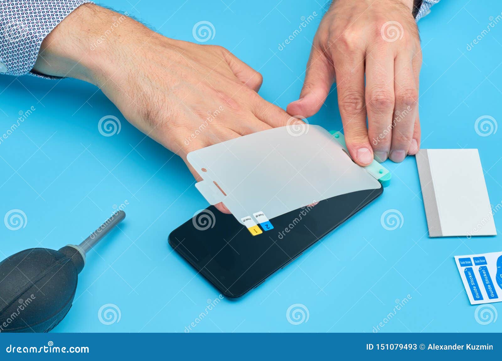 The Man Replacing the Broken Tempered Glass Screen Protector for ...