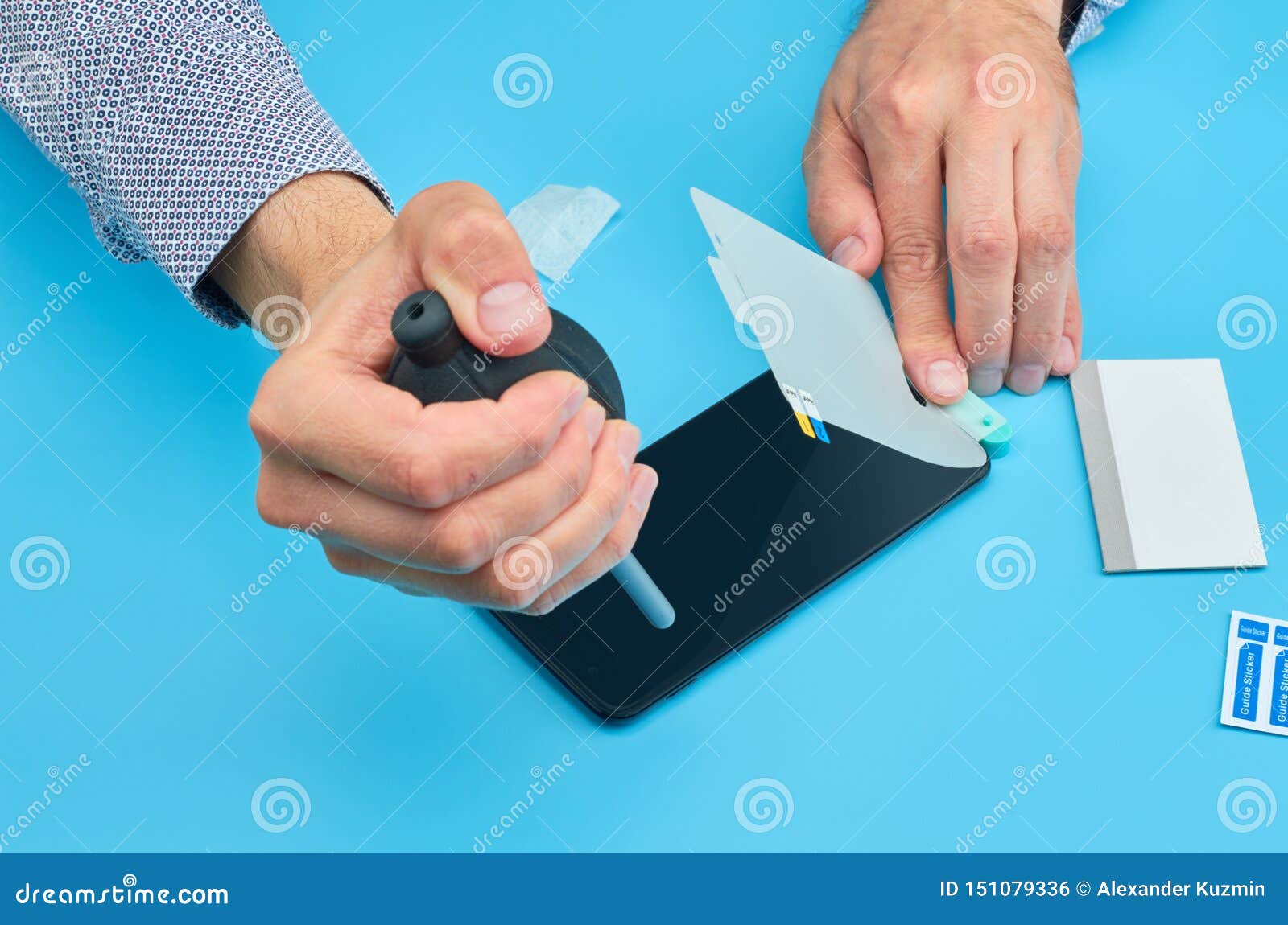 The Man Replacing the Broken Tempered Glass Screen Protector for ...