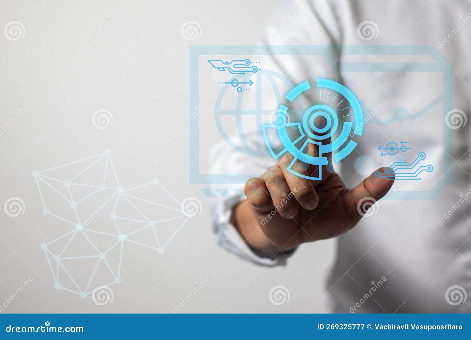 Hand Man Scans Finger through Touch Screen Stock Image - Image of data ...