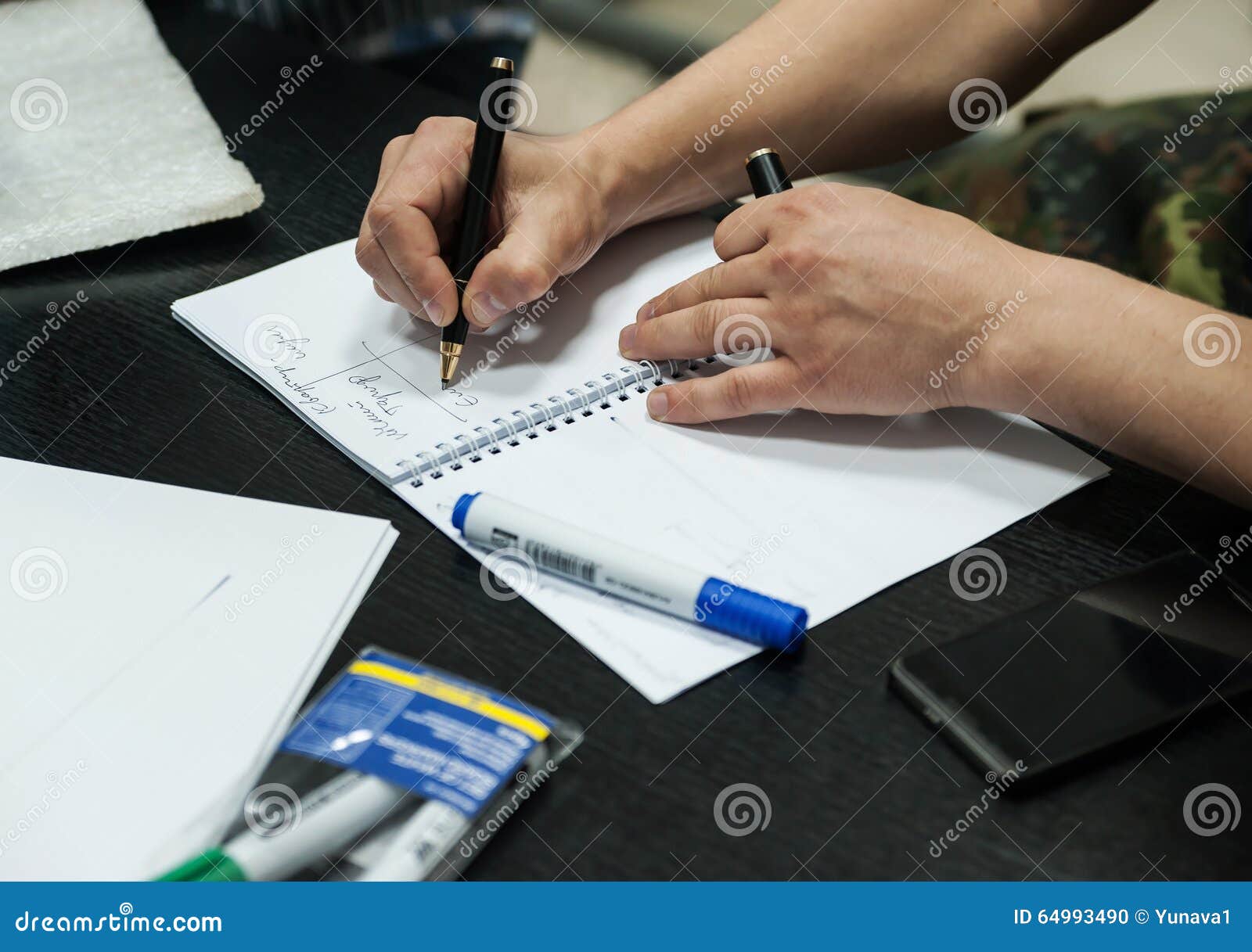 Hand Man Takes Notes in a Notebook Stock Photo - Image of hand, working ...