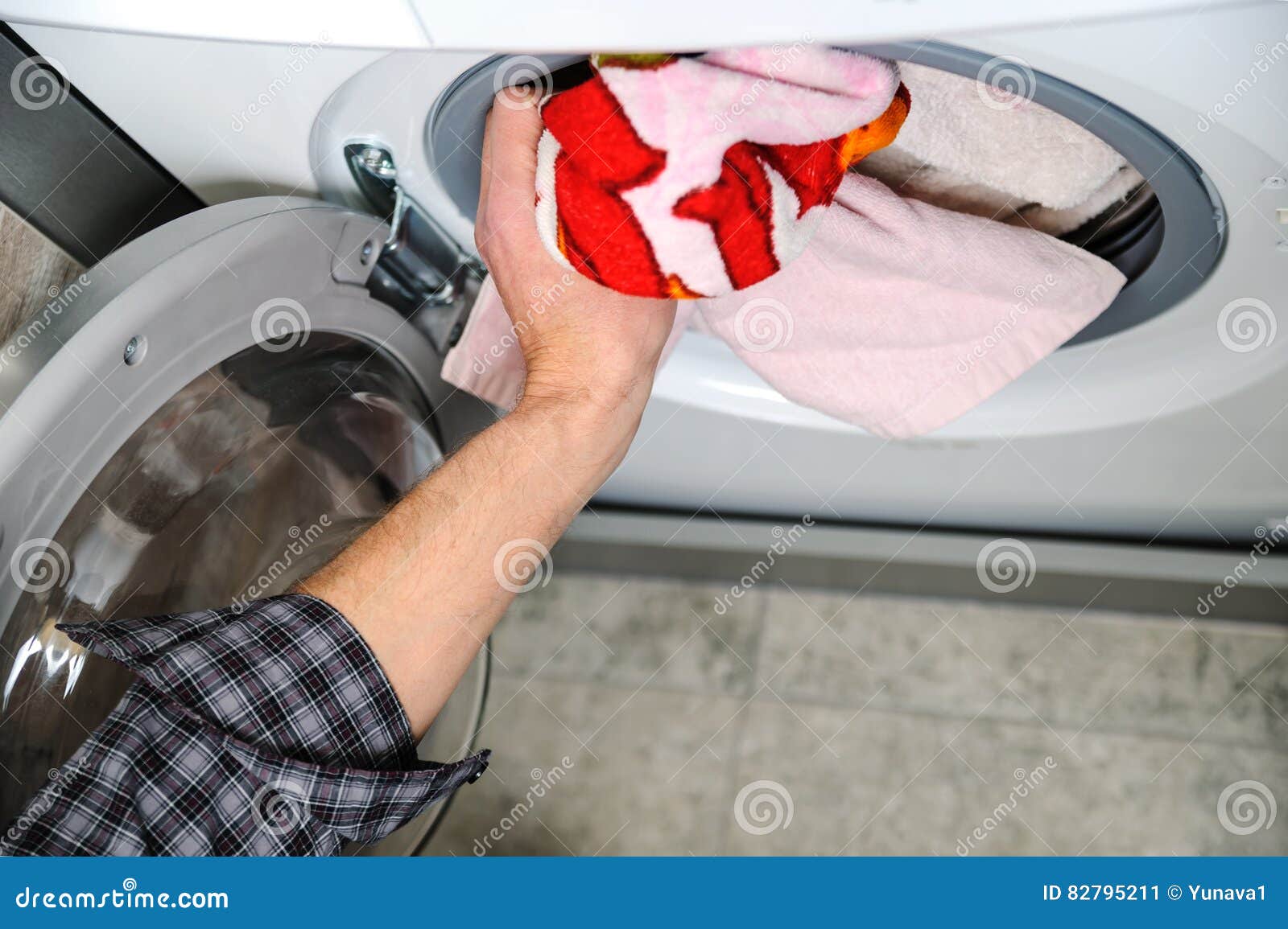 Hand Man Takes Things with the Washing Machine. Stock Image - Image of ...