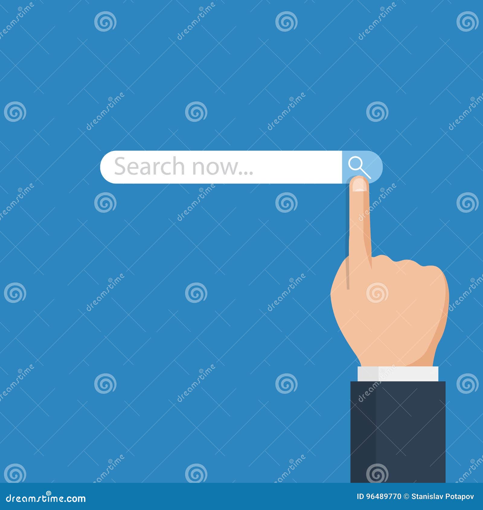 Hand of Man Touches Search on Screen, Searching Concept Stock Vector ...