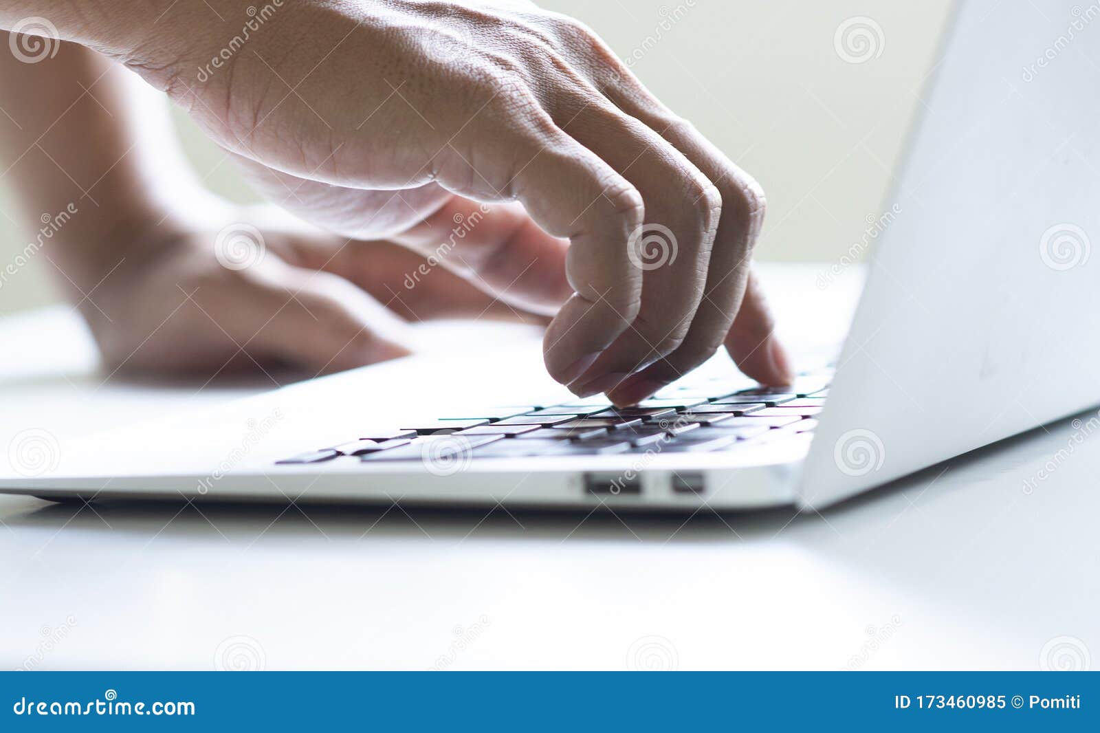 Hand Man Typing on Computer Laptop by Using Index Finger Stock Image ...