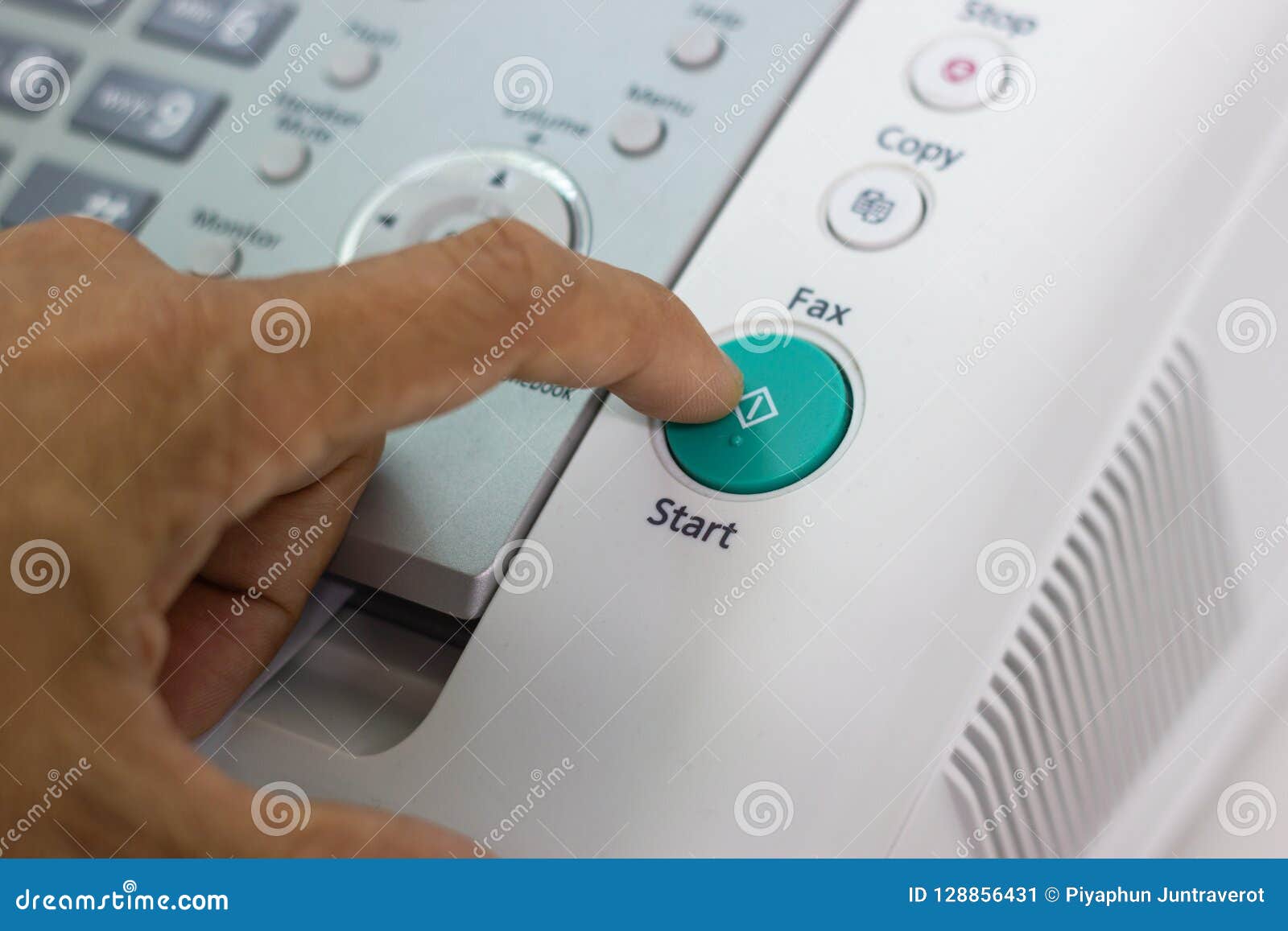 Hand Man are Using a Fax Machine and Finger Pressing Start Button Stock ...