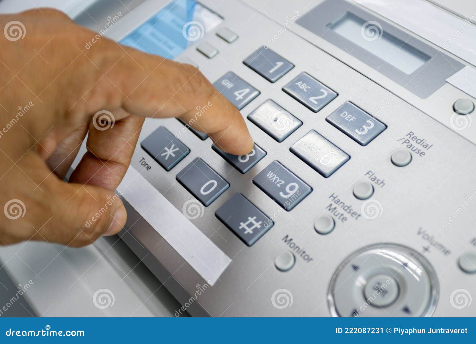 Hand Man are Using a Fax Machine in the Office, Equipment for Data ...