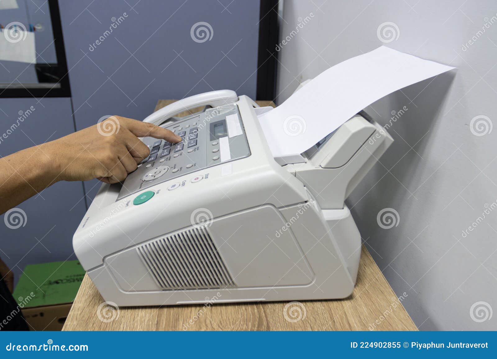 Hand Man are Using a Fax Machine in the Office, Equipment for Data ...