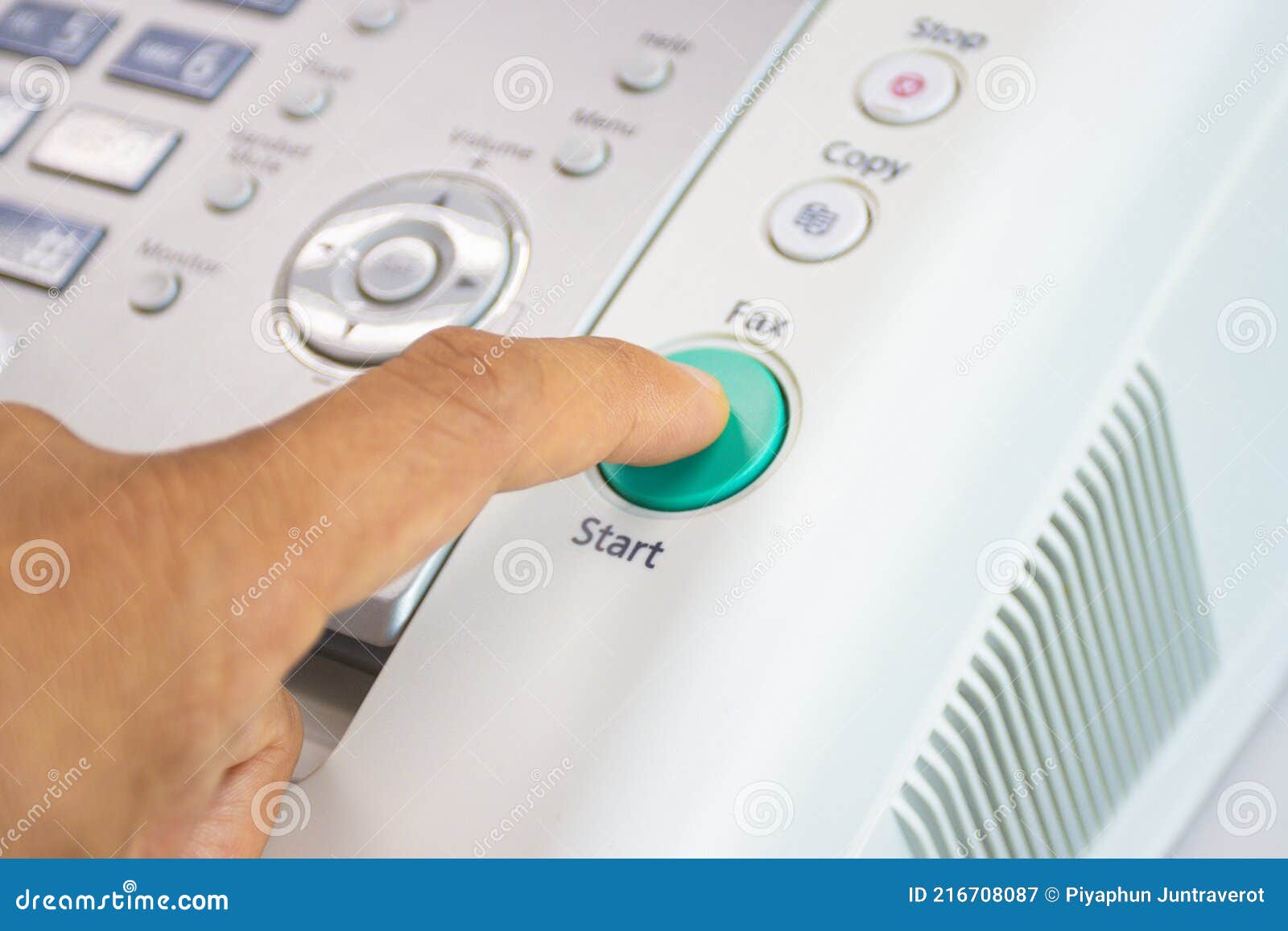 Hand Man are Using a Fax Machine in the Office, Equipment for Data ...