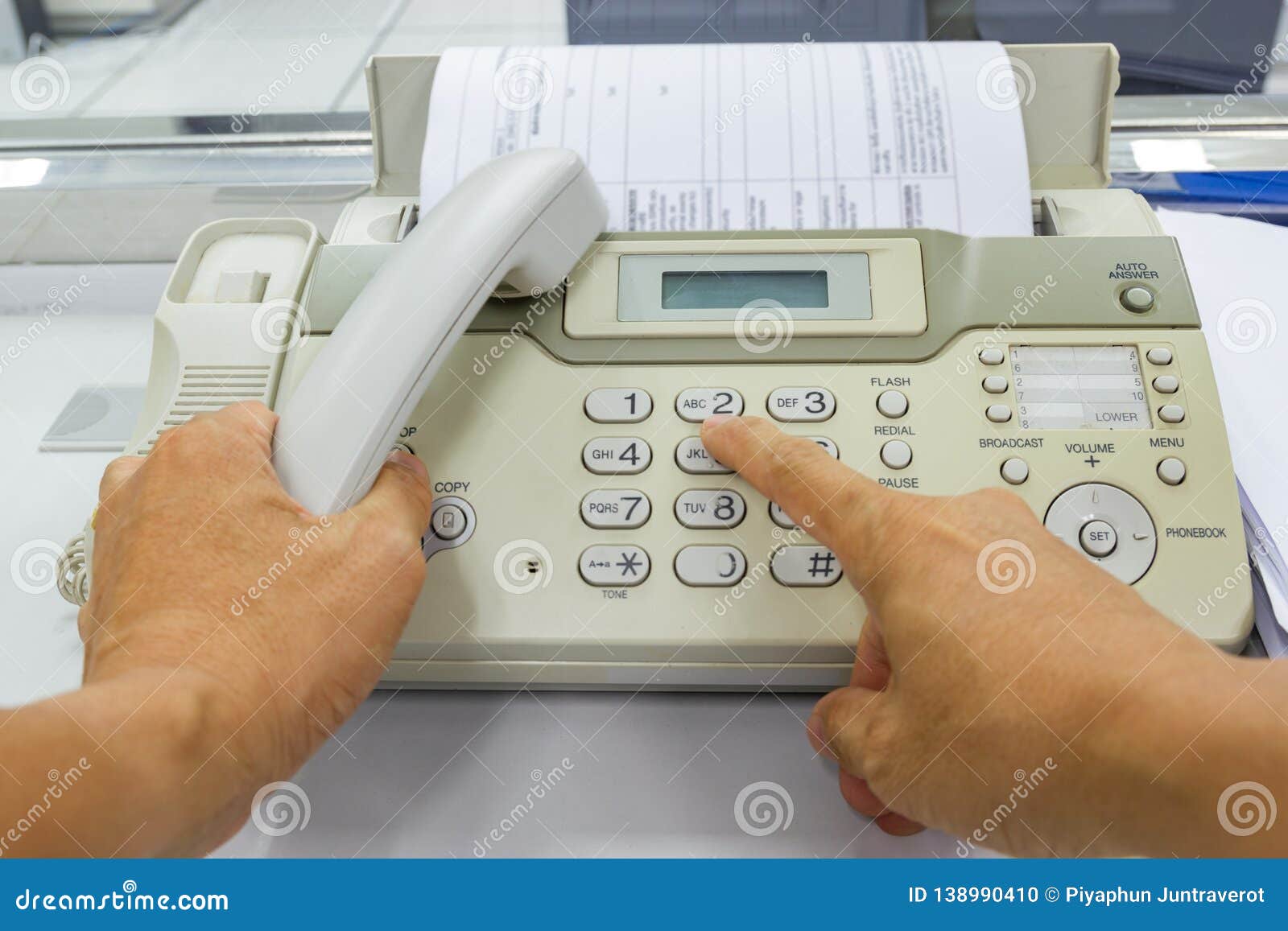 Hand Man are Using a Fax Machine Send Paper Stock Photo - Image of ...