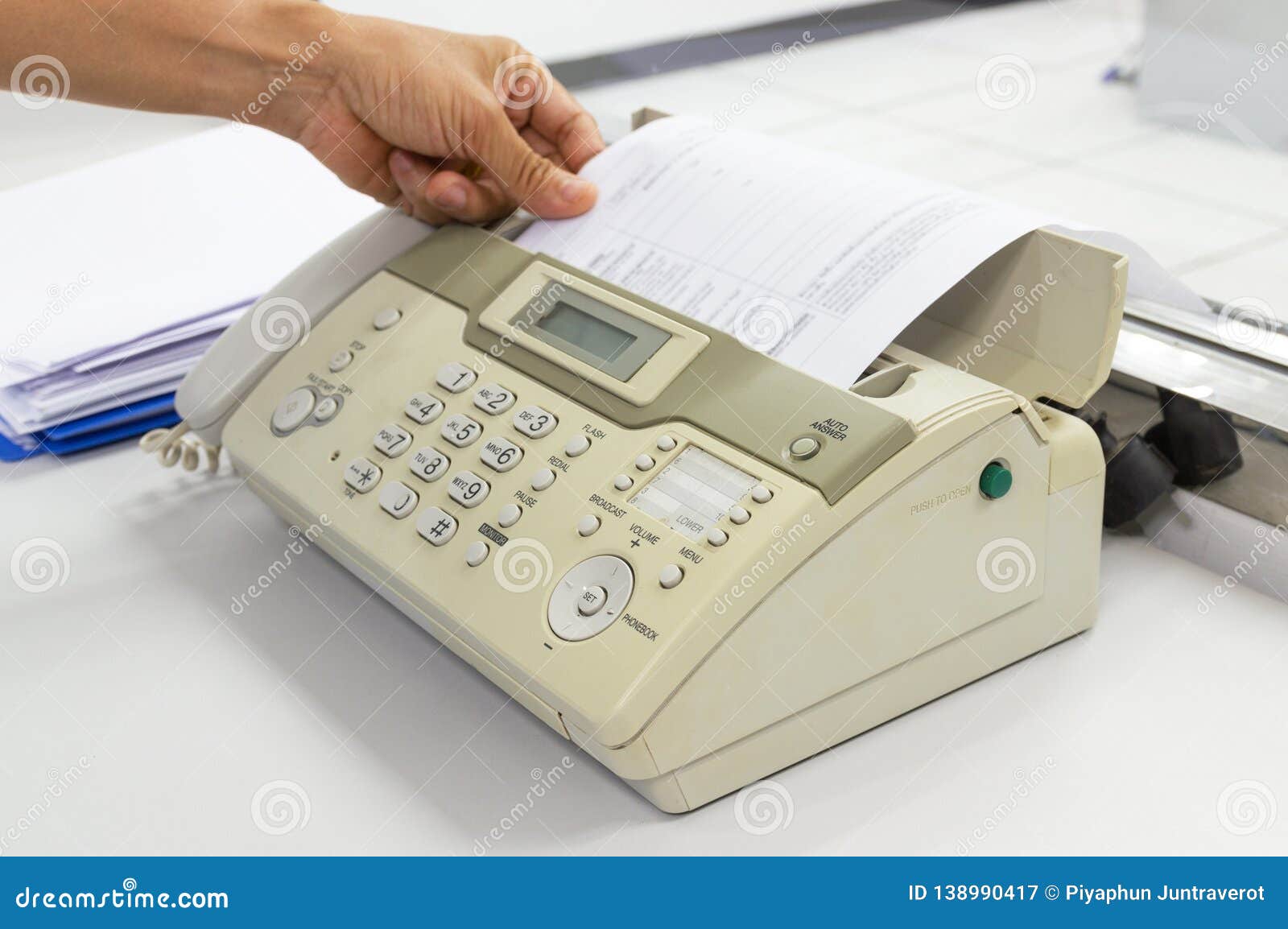 Hand Man are Using a Fax Machine Send Paper Stock Image - Image of ...