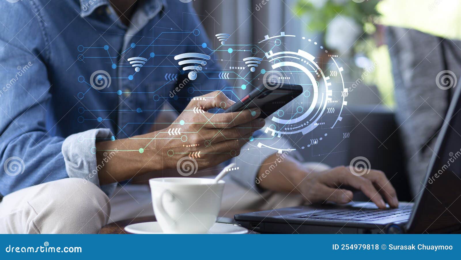 Hand of Man Using Smartphone with Open Wifi Network Connection while ...