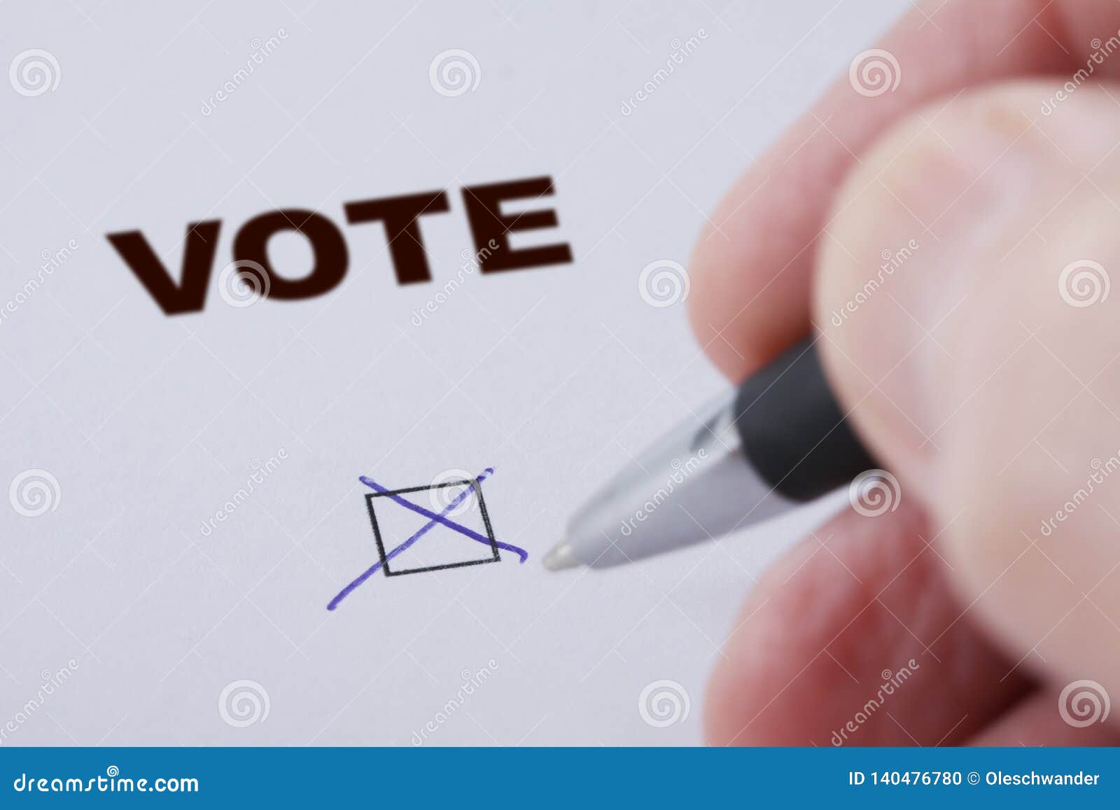 Hand of Man Voting - Sets Mark in Check Box with Pen - Hand and Pen ...
