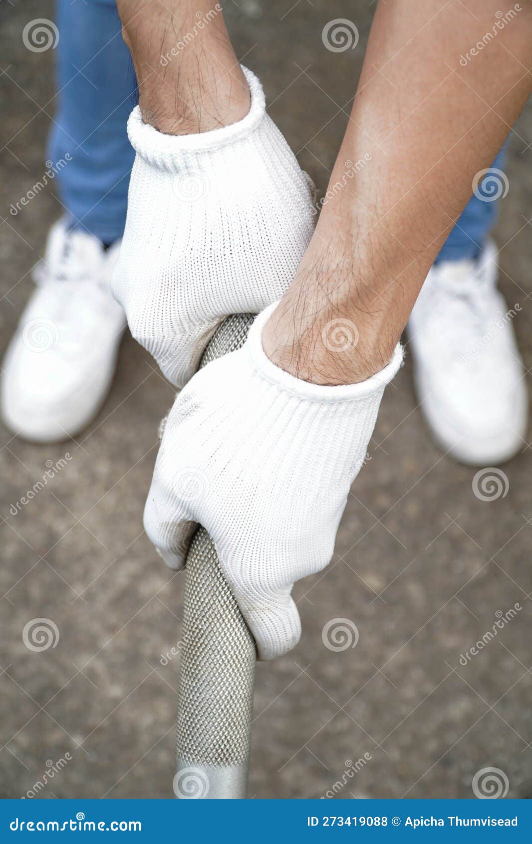 Hand of a Man in White Gloves Holding a Steel Pipe Stock Photo - Image ...