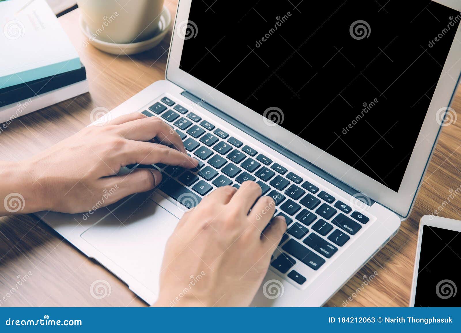 Hand of Man Working Laptop Computer with Blank Screen, Work from Home ...
