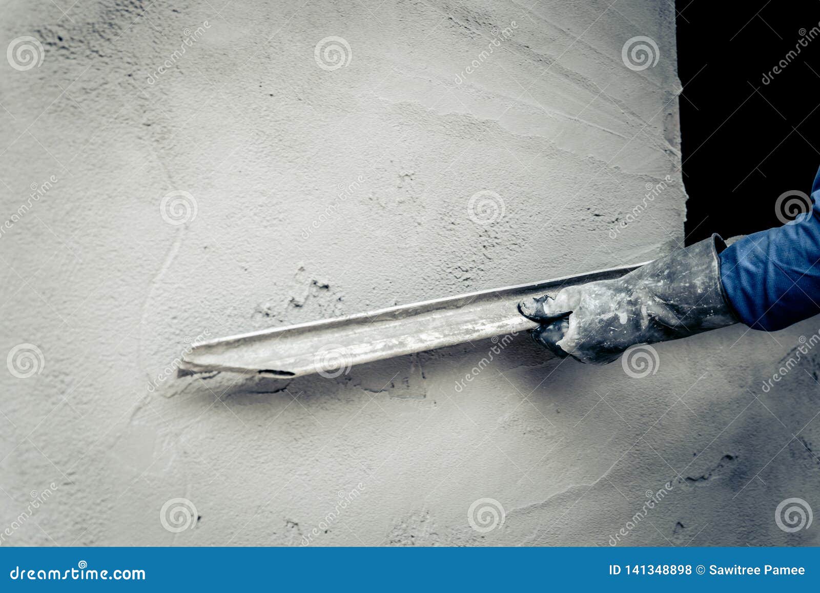 Man Working Plastering on Wall Stock Photo - Image of material, cement ...
