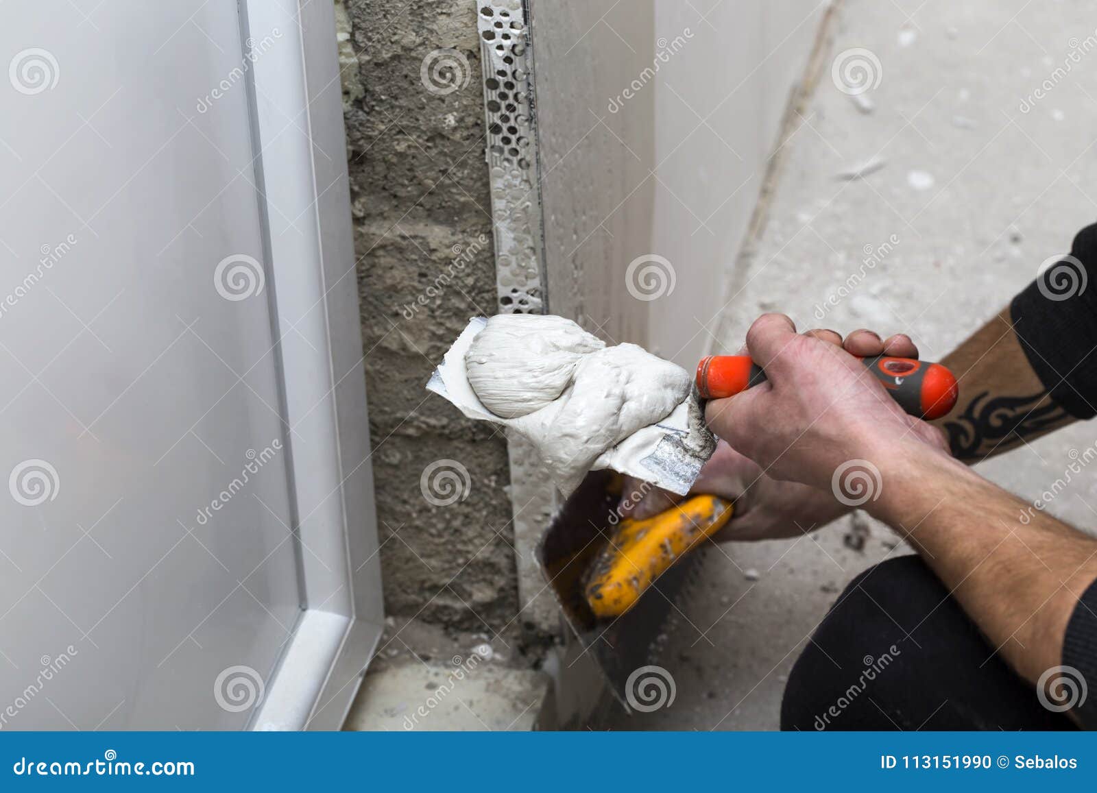 Hand of Man Working Plastering on Wall Stock Photo - Image of repair ...