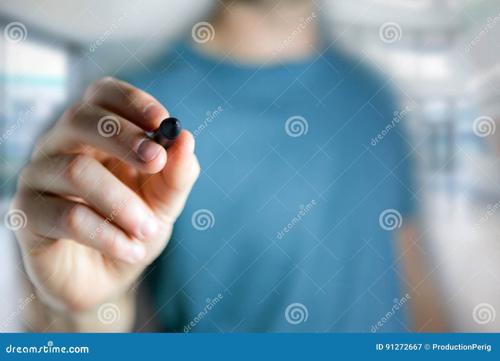 Hand of Man Writing on Empty Glass with a Pen Stock Image - Image of ...