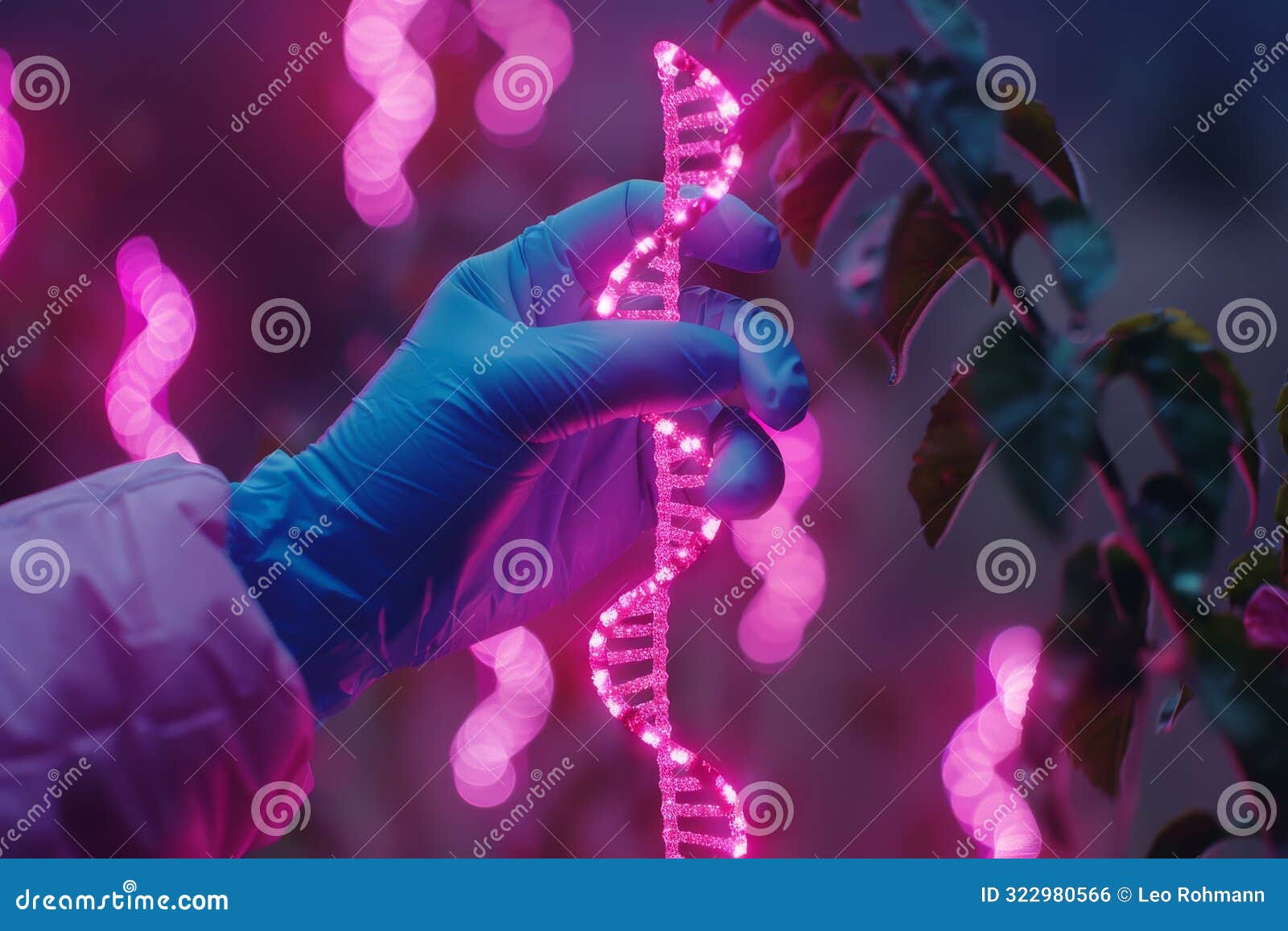 Hand Manipulating a Fluorescent Pink DNA Model, Visualizing Modern ...