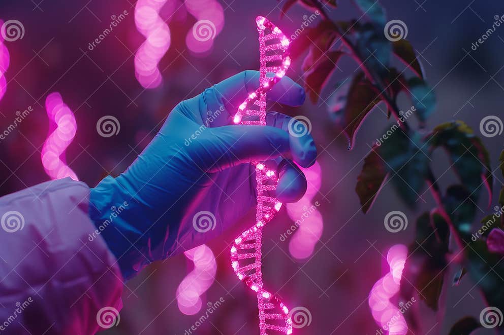 Hand Manipulating a Fluorescent Pink DNA Model, Visualizing Modern ...