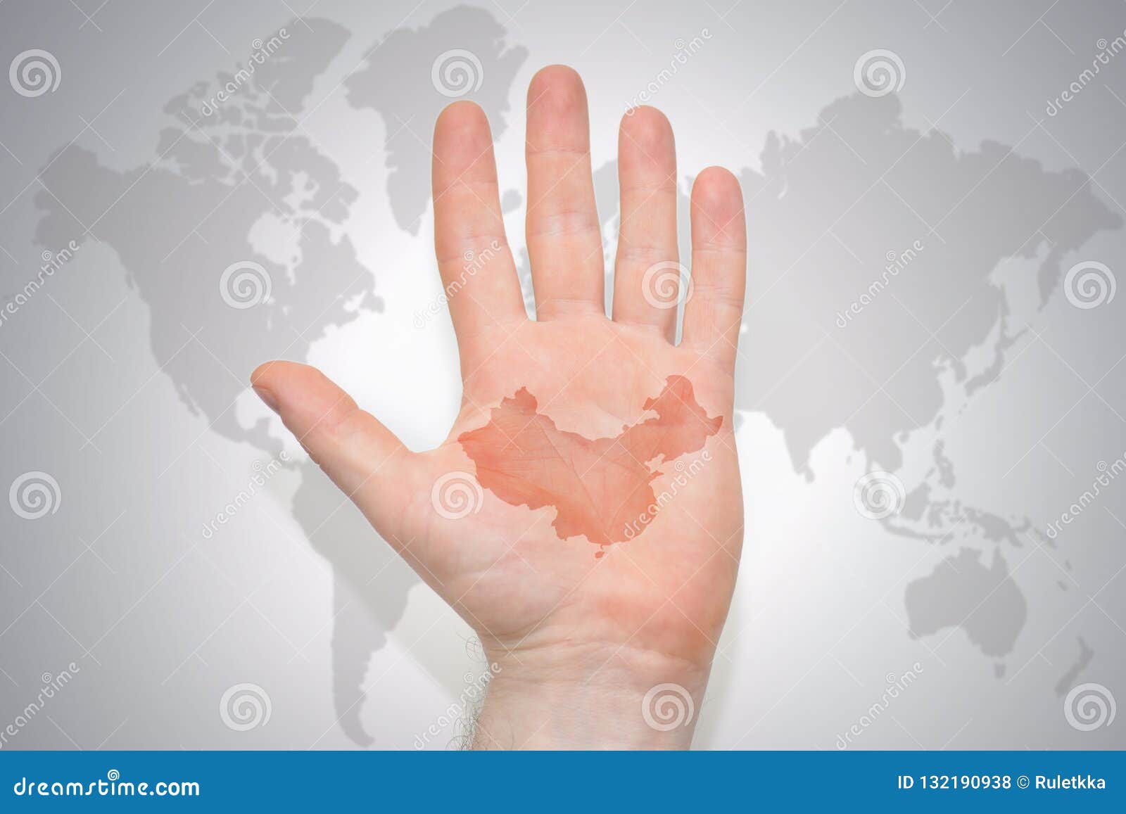 Hand With Map Of China On The Gray World Map Background Stock ...