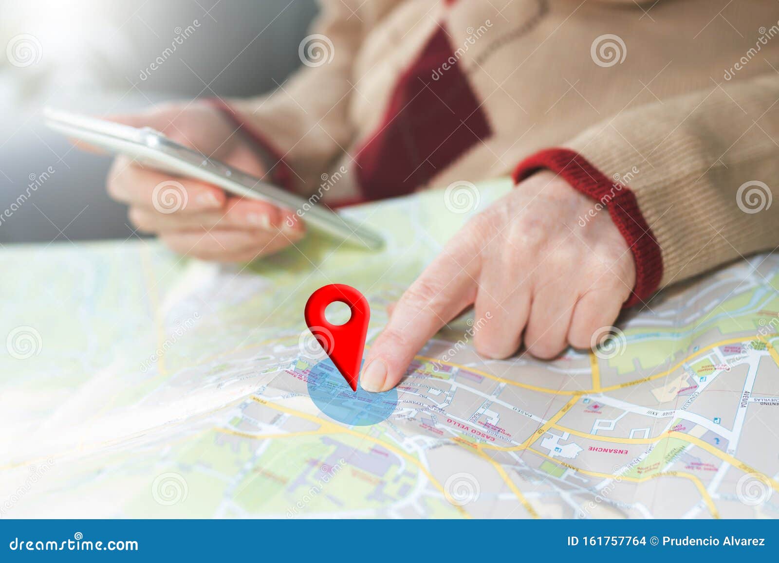 Hand on the Map with Gps Signal Stock Photo - Image of navigation ...