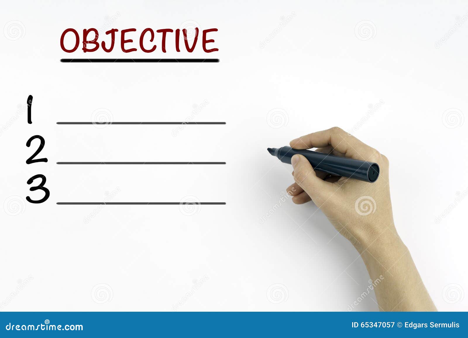 Hand with Marker. Objective Blank List, Business Concept Stock Image ...