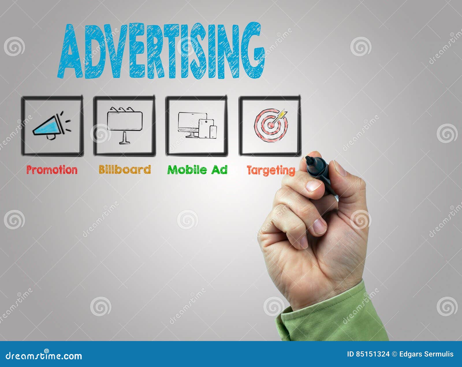 Hand with Marker Writing Advertising, Business Concept Stock ...