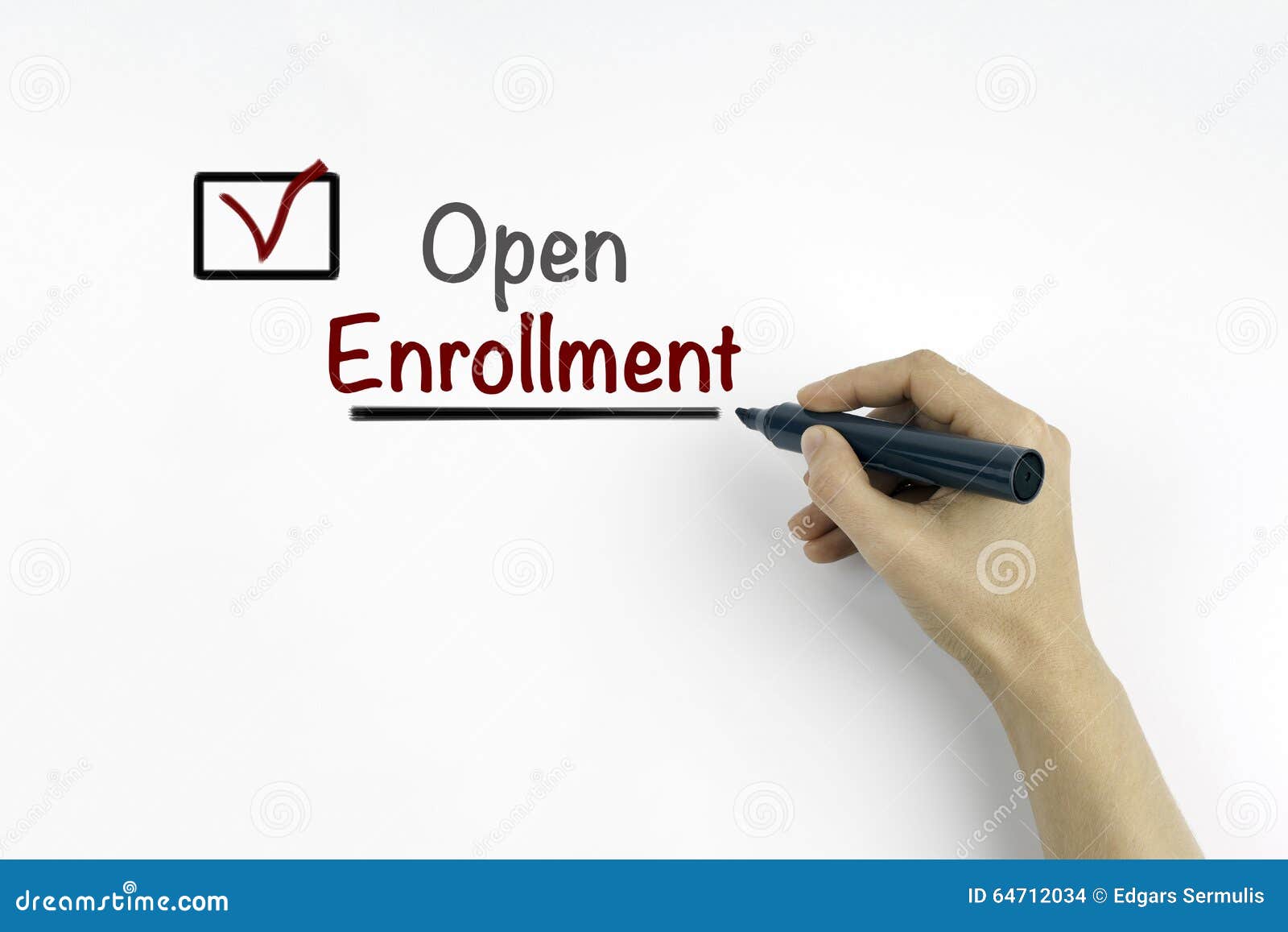Hand with Marker Writing: Open Enrollment Stock Photo - Image of ...