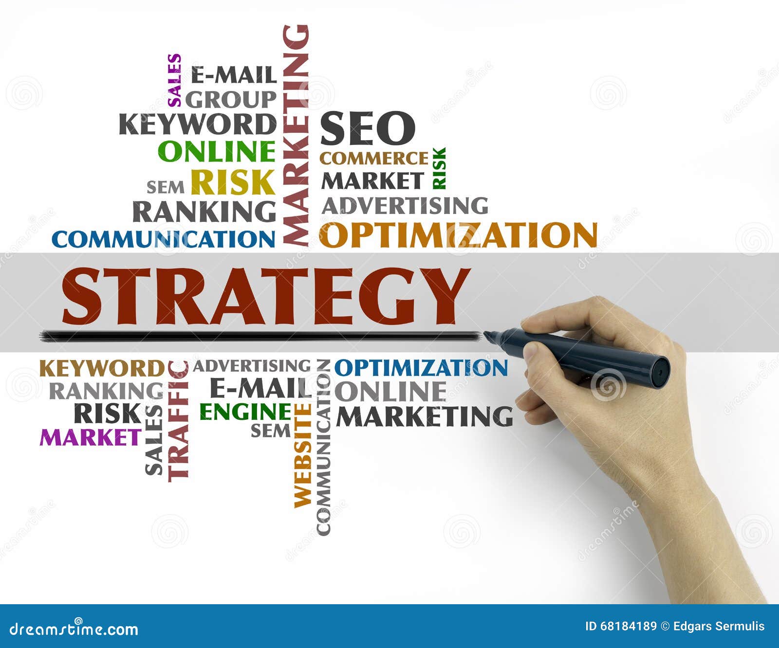 Hand with Marker Writing - Strategy Word Cloud, Business Concept Stock ...
