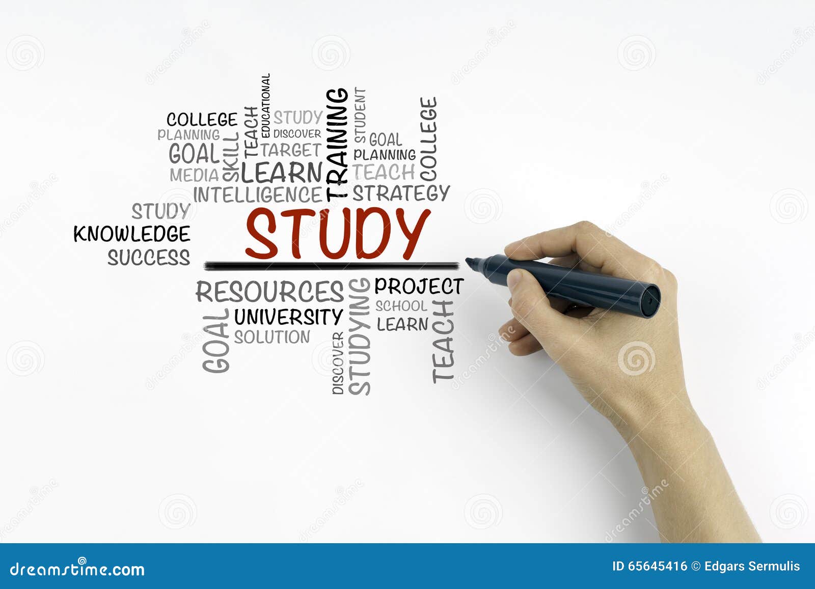 Hand with Marker Writing - STUDY Word Cloud, Education Concept Stock ...