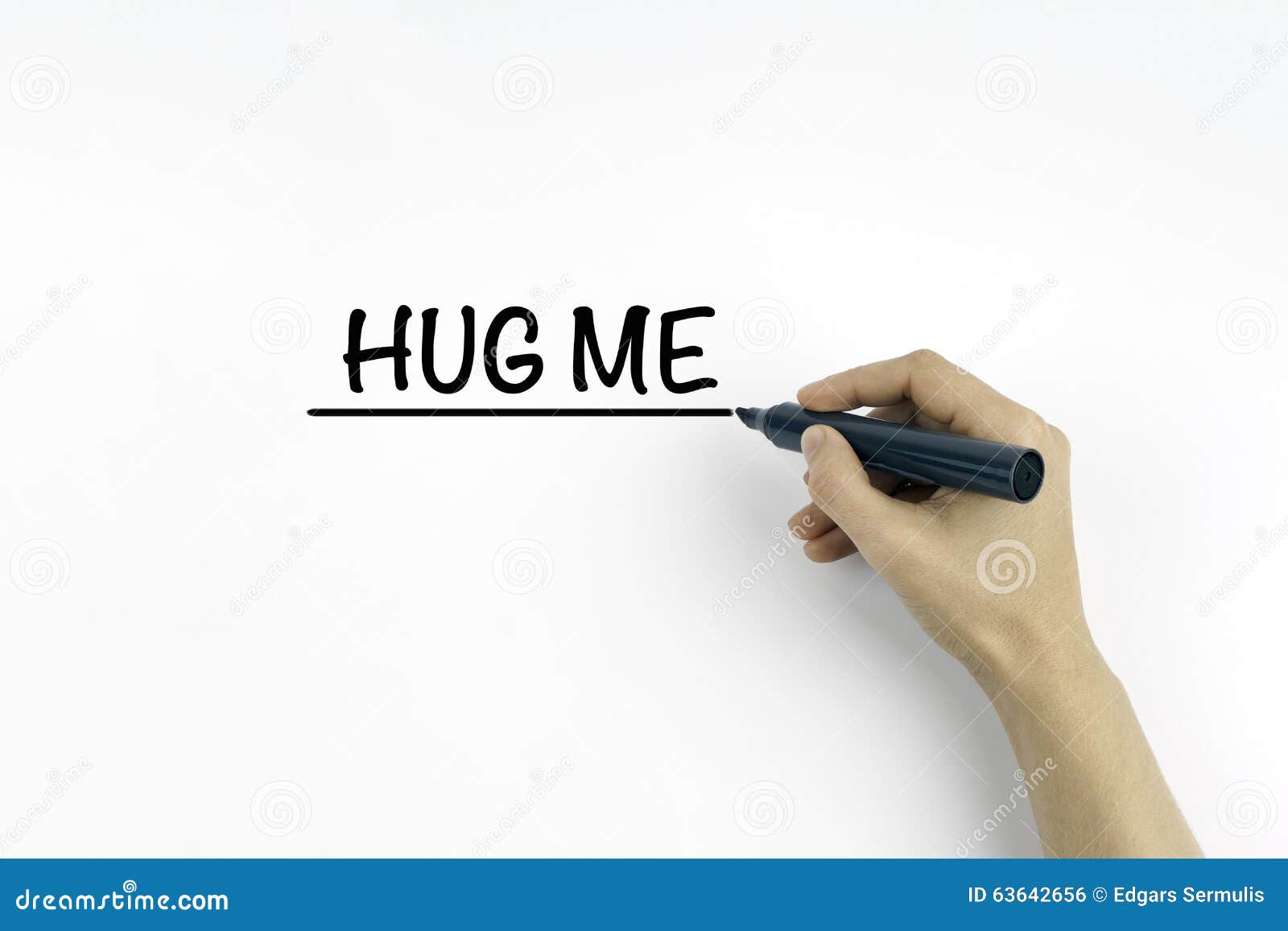Hand with Marker Writing Text: Hug Me Stock Photo - Image of happiness ...