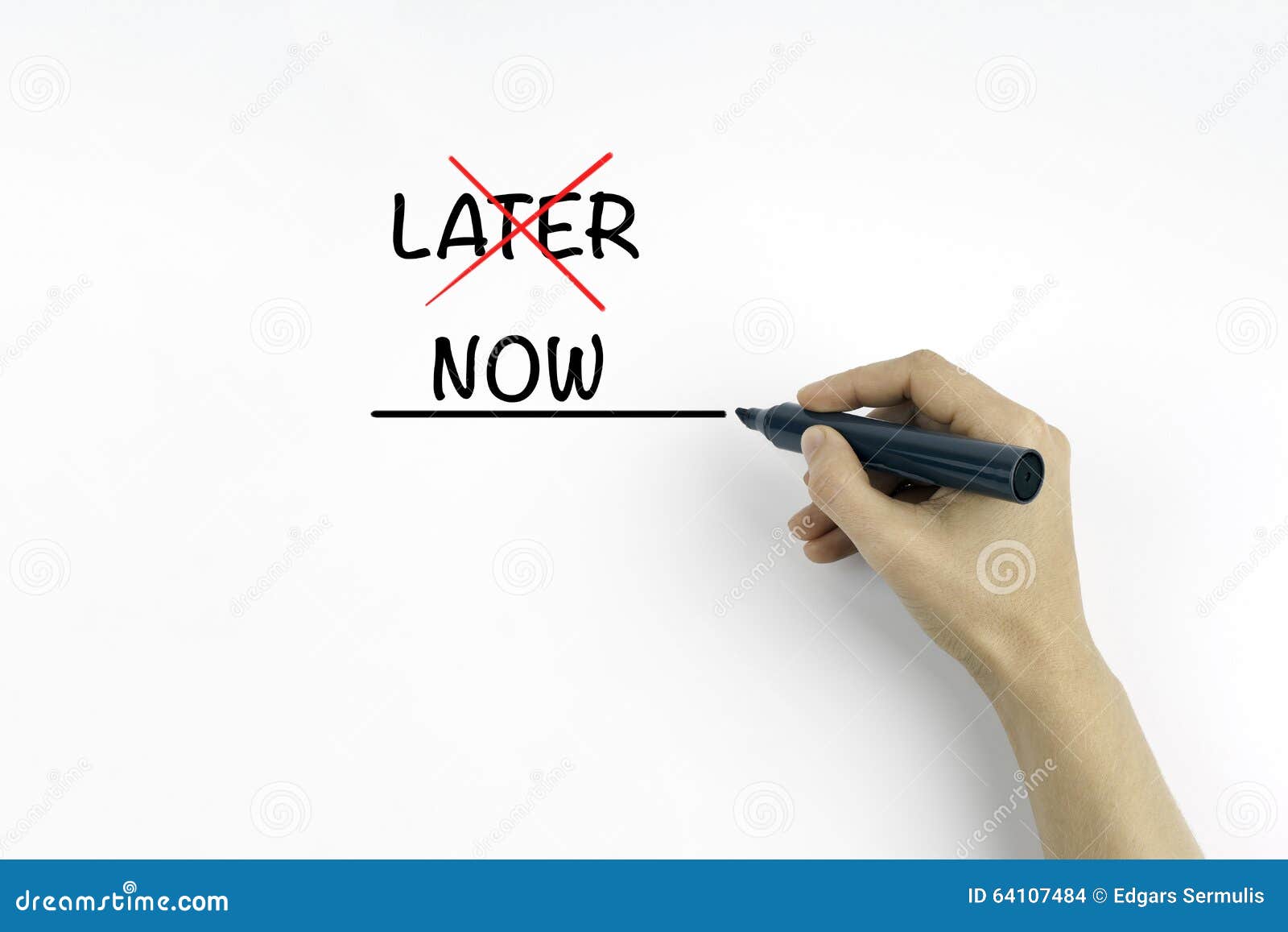 Hand with Marker Writing the Text - Later or Now Stock Photo - Image of ...