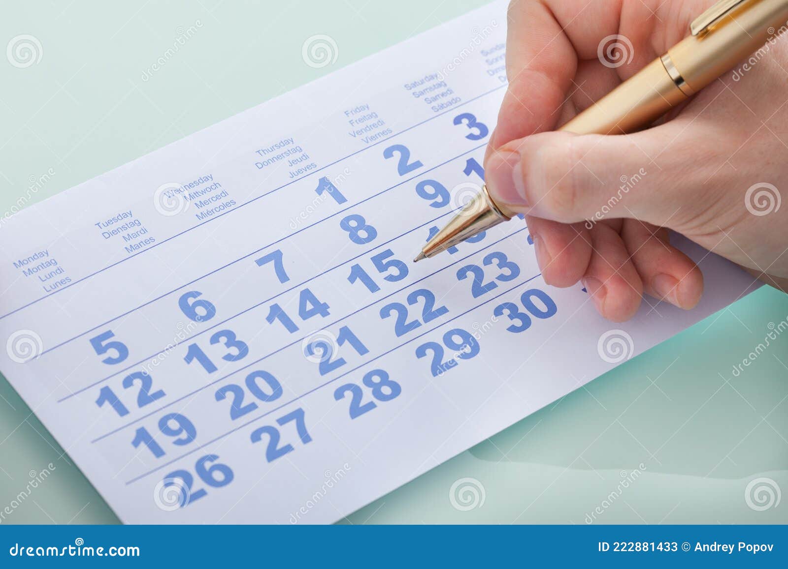 Hand Marking Date 15 on Calendar Stock Image - Image of number, holding ...
