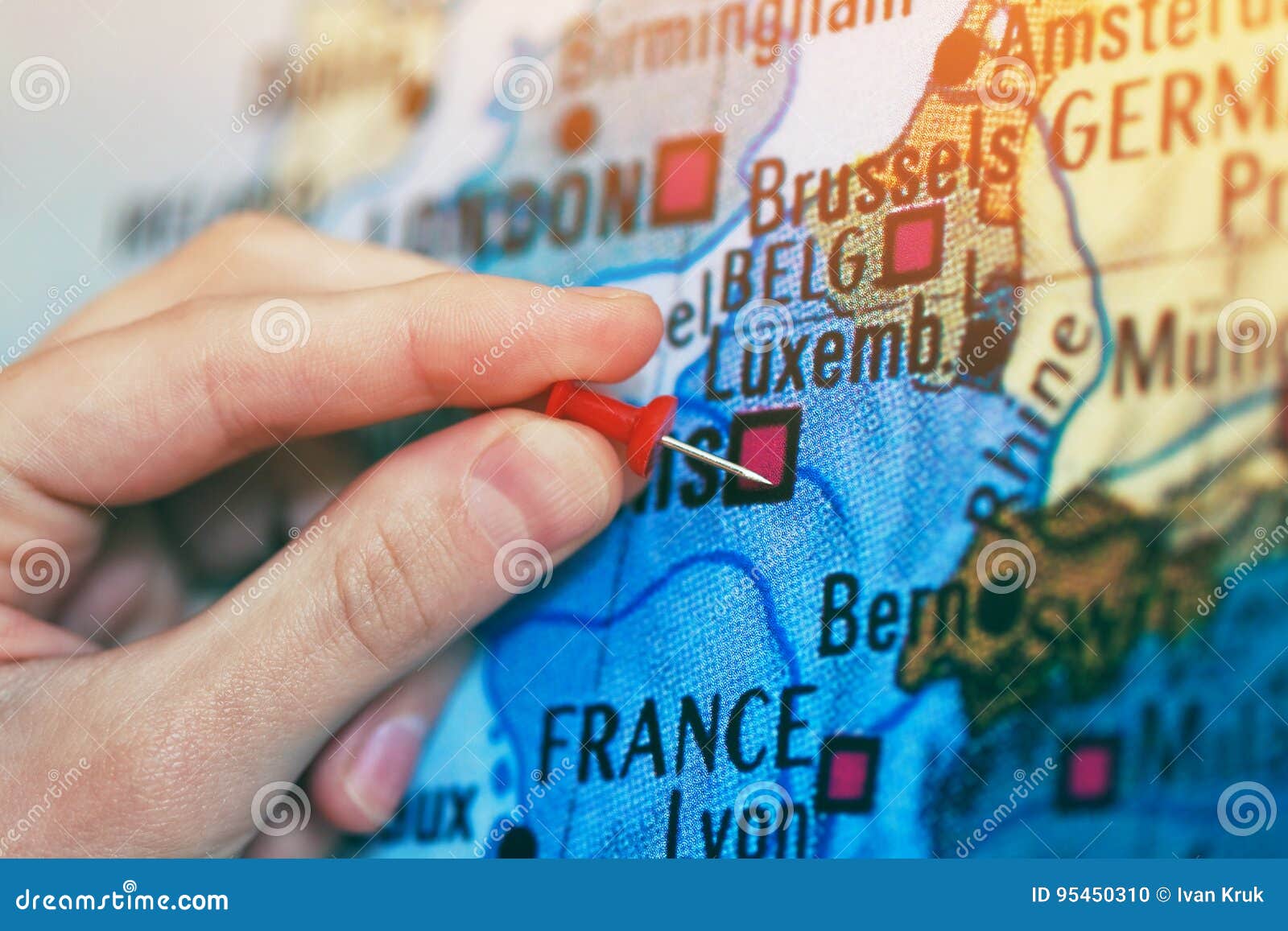 Hand marking map with pin stock photo. Image of plan - 95450310